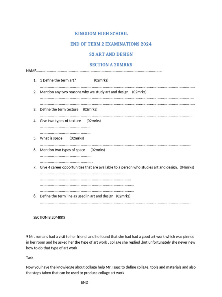 S2 Art and Design Exam Guide 2024 | PDF