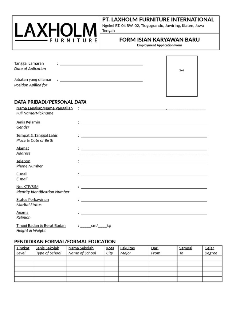 Form Isian Karyawan Baru | PDF