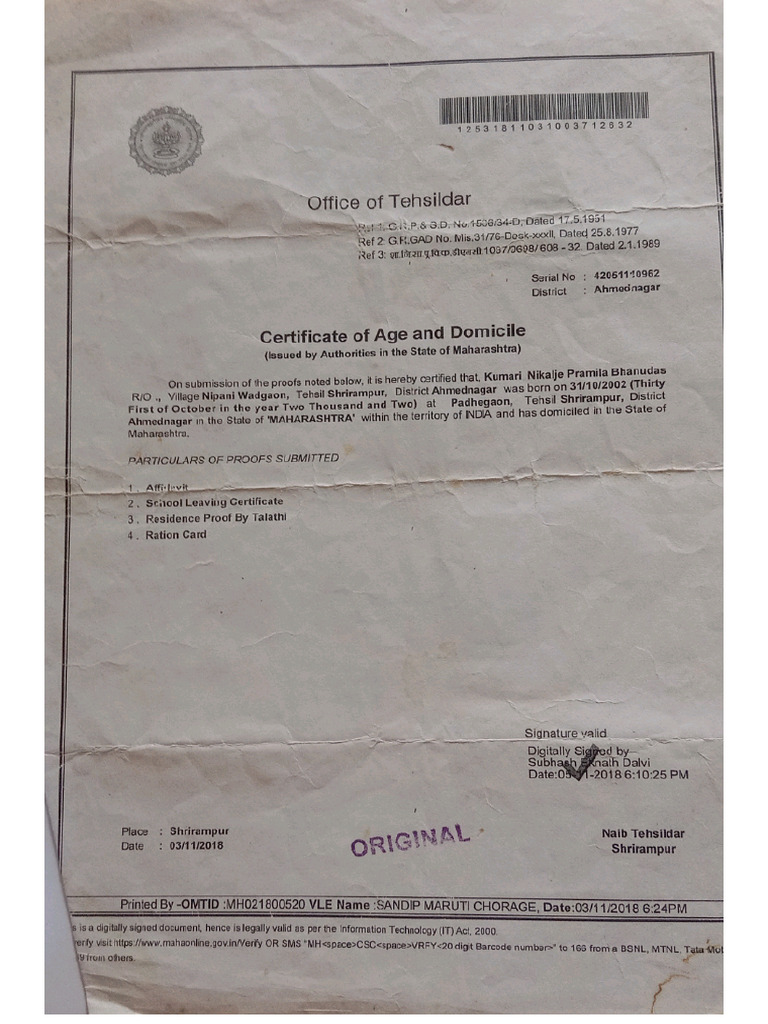 adhar,caste, domicile | PDF