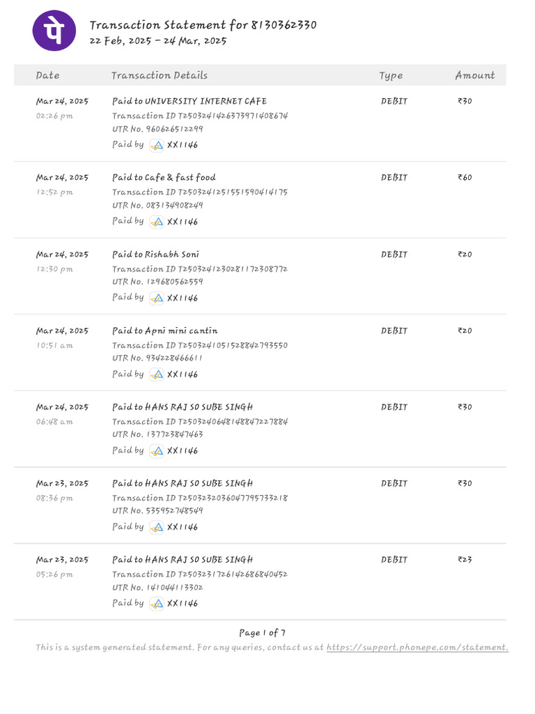 PhonePe Statement Feb2025 Mar2025 | PDF | Debit Card | Business