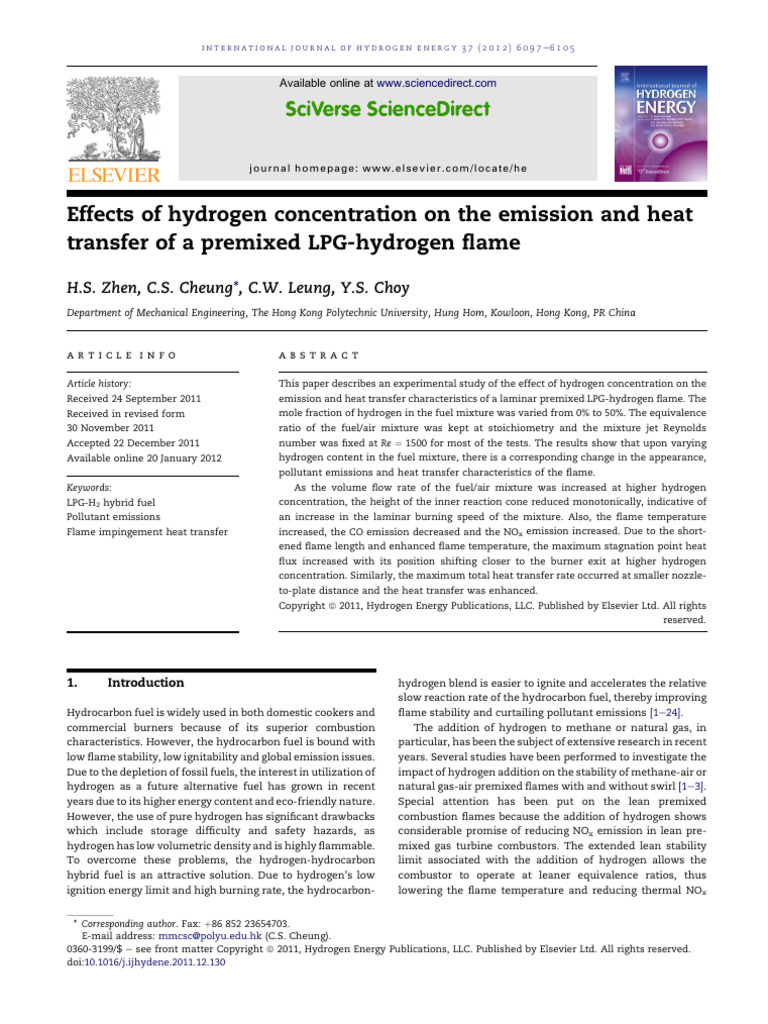 Effects of hydrogen concentration on the emission and heat transfer of a premixed LPG-hydrogen ...