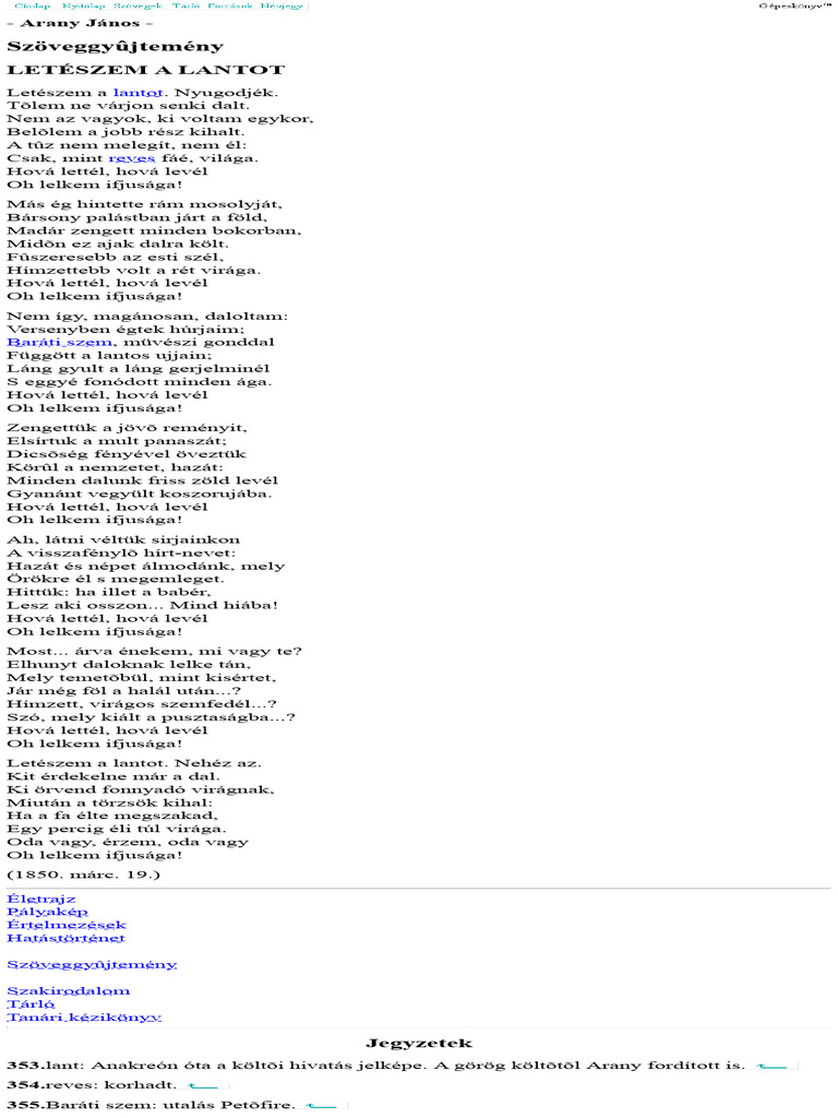 (Arany János) Letészem A Lantot | PDF