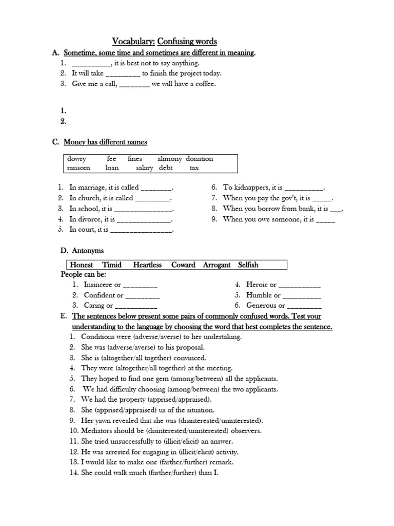 Vocabulary Practice | PDF