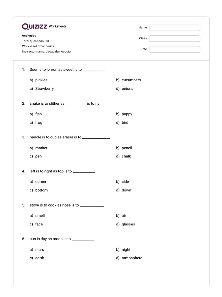 Quizizz - Analogies (2) | PDF