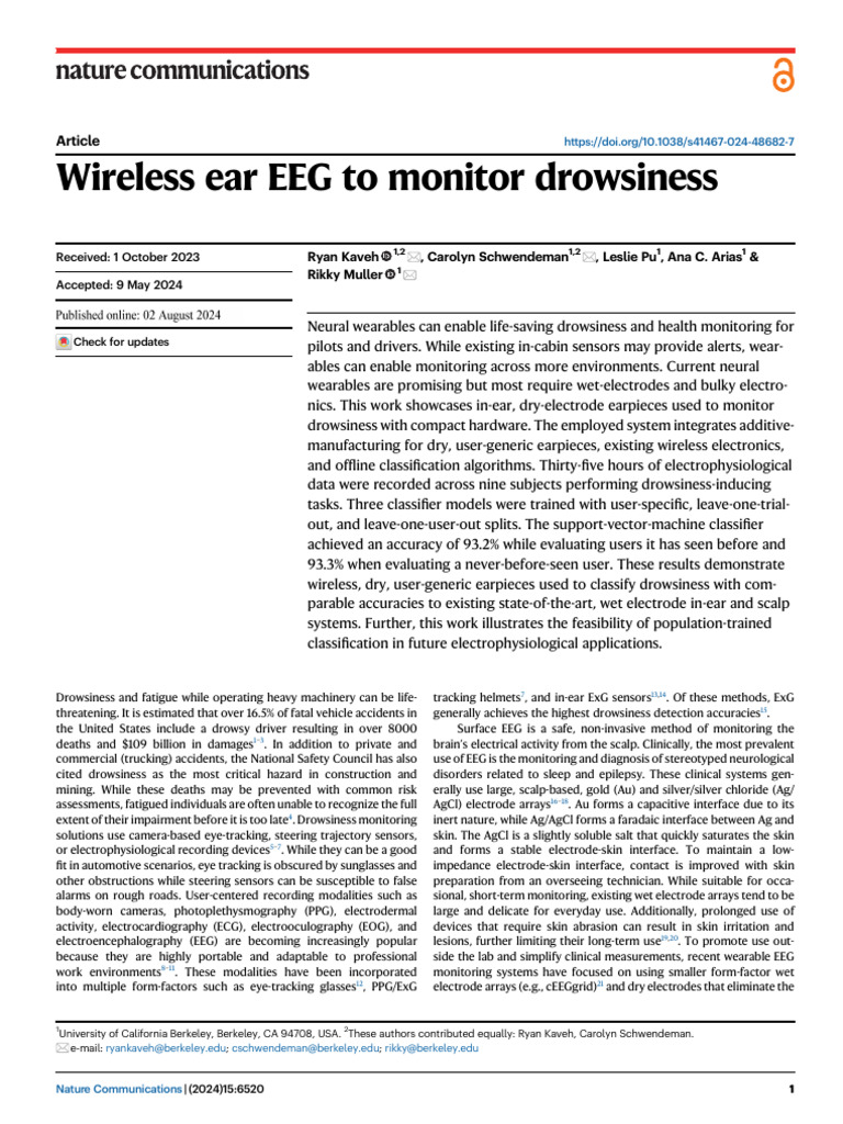 Wireless ear EEG to monitor drowsiness | PDF | Electroencephalography ...