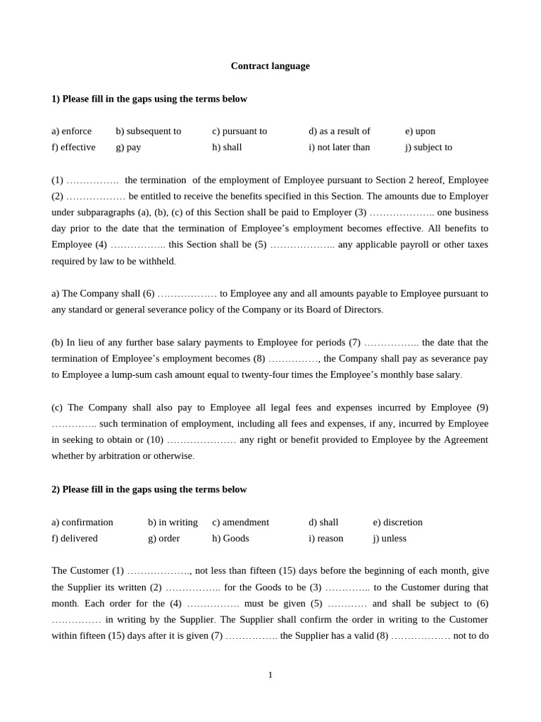 Contract Language Exercises | PDF | Business | Business Law