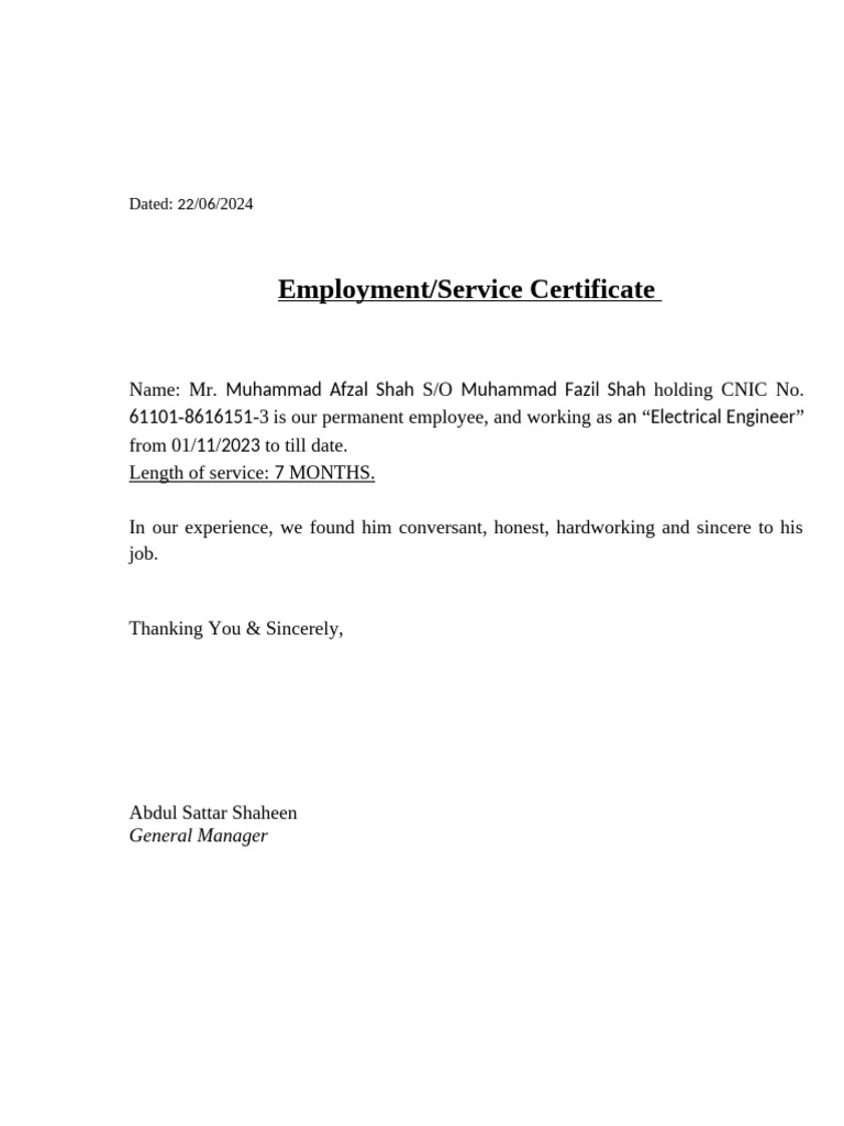 WWF Employment Certificate 2024-1 | PDF