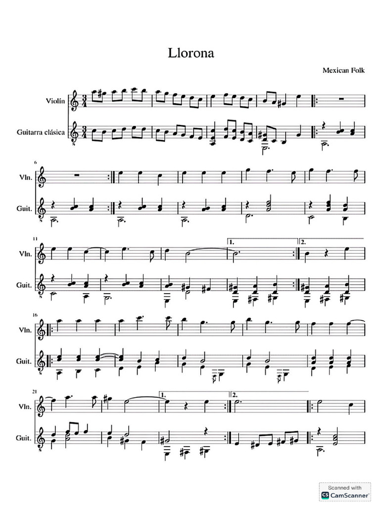 Llorona-Guitar-Violin | PDF