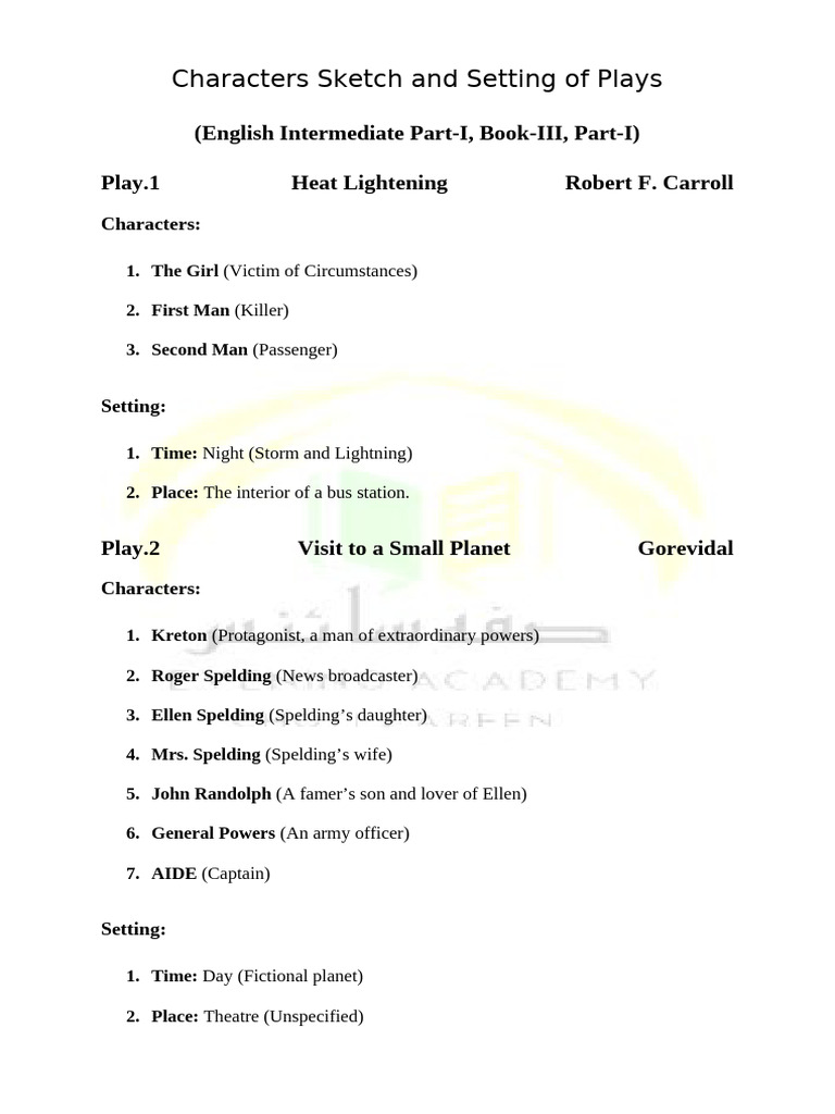 Character Sketch of Play | PDF