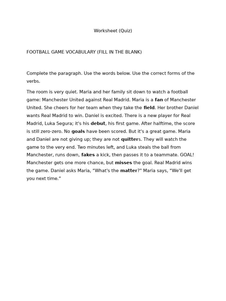 Football Game Vocabulary 2 | PDF