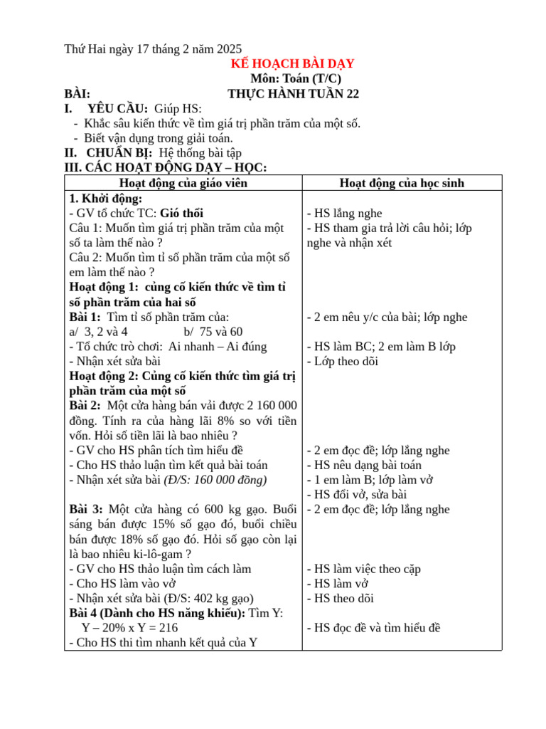 Toan - TV (TC) Tuan 22 | PDF