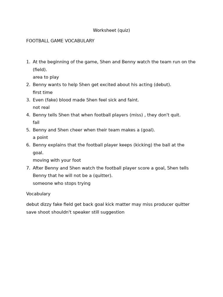 Football Game Vocabulary | PDF