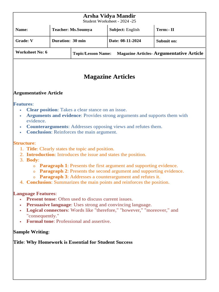 File - 1731051498 - GR 5 Argumentative Article WS 6 | PDF | Homework ...