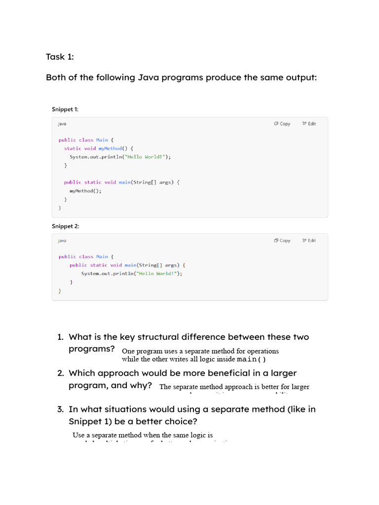 Java Program Structure Comparison | PDF
