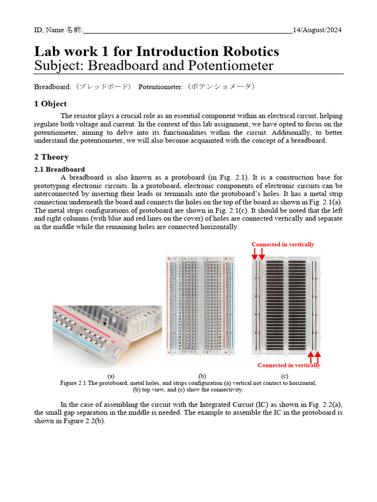 Lab Work 1 20240814 Breadboard and Potentiometer | PDF | Electrical Components | Electrical ...