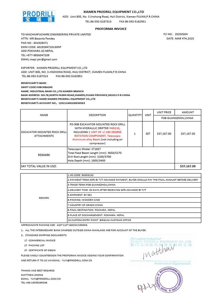 Proforma Invoice20250304 - USD - Signed | PDF