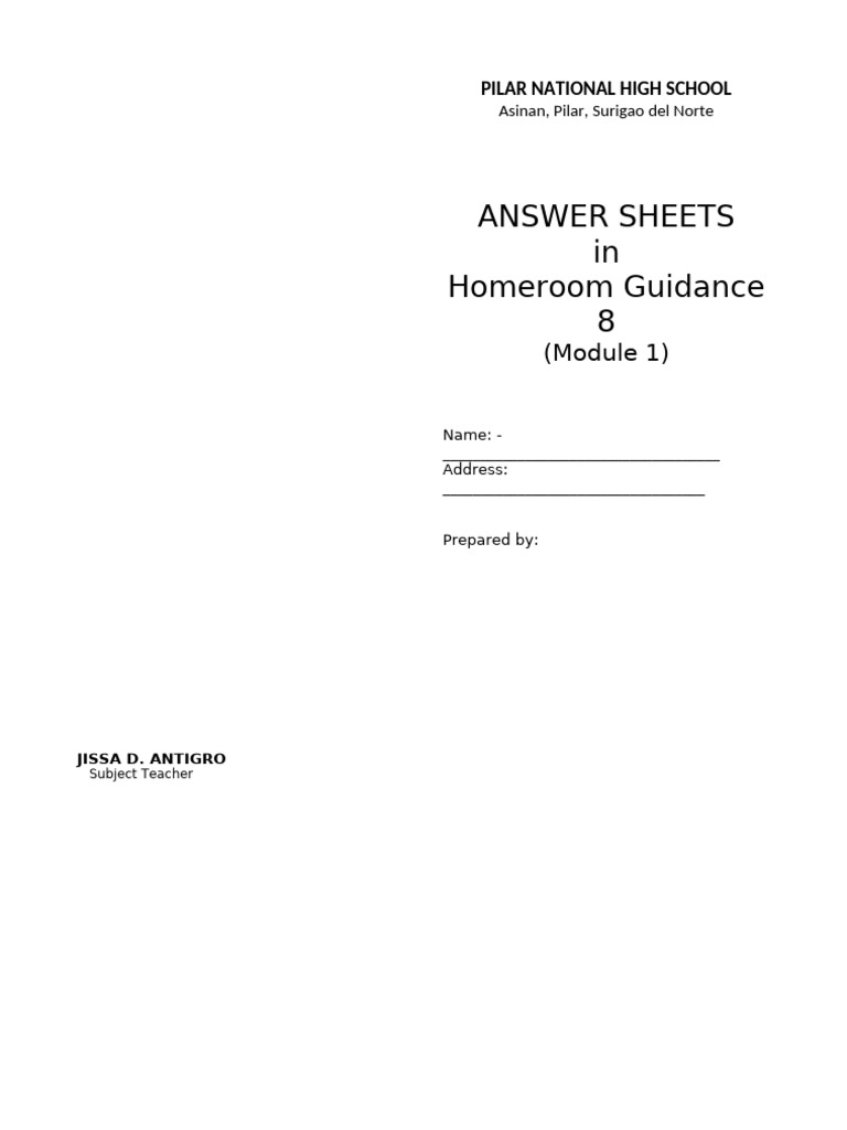 Homeroom Guidance Answer Sheets 8 | PDF