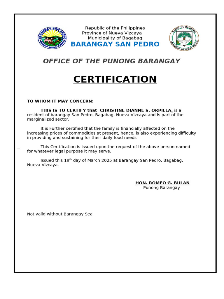 Cert. TUPAD | PDF