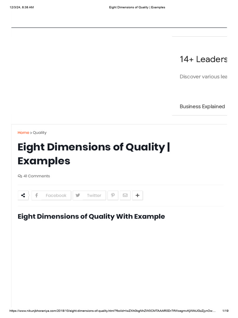 Understanding Eight Quality Dimensions | PDF | Brand | Reliability ...