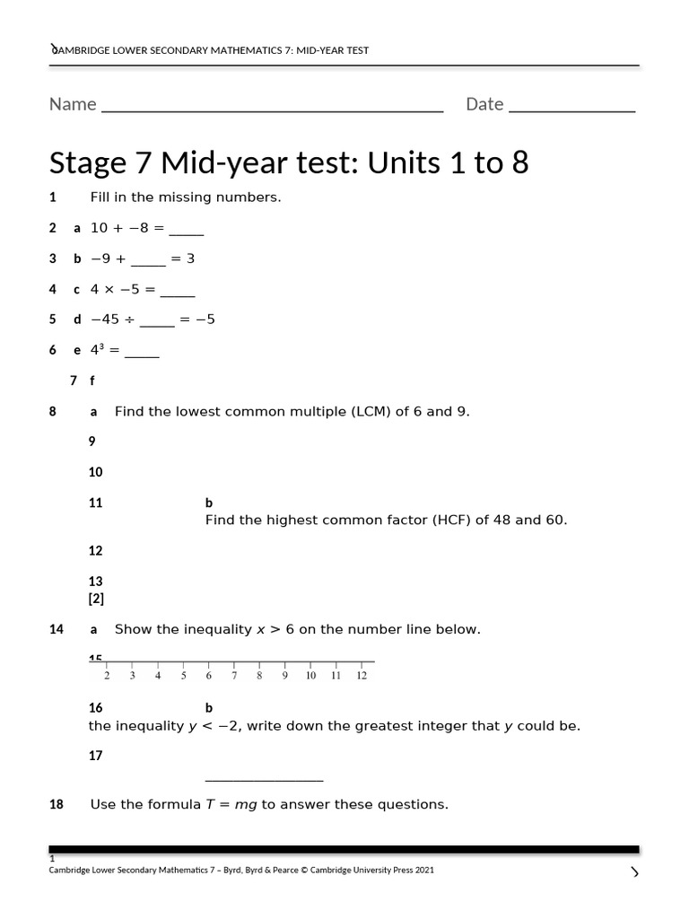 LS Maths 7 Mid Year Test Editable | PDF | Mathematics | Elementary ...