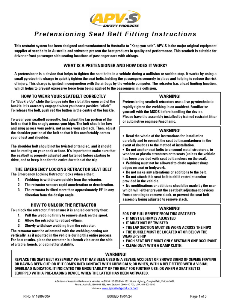 511889700A - Fitting Instructions PT ELR | PDF | Seat Belt ...