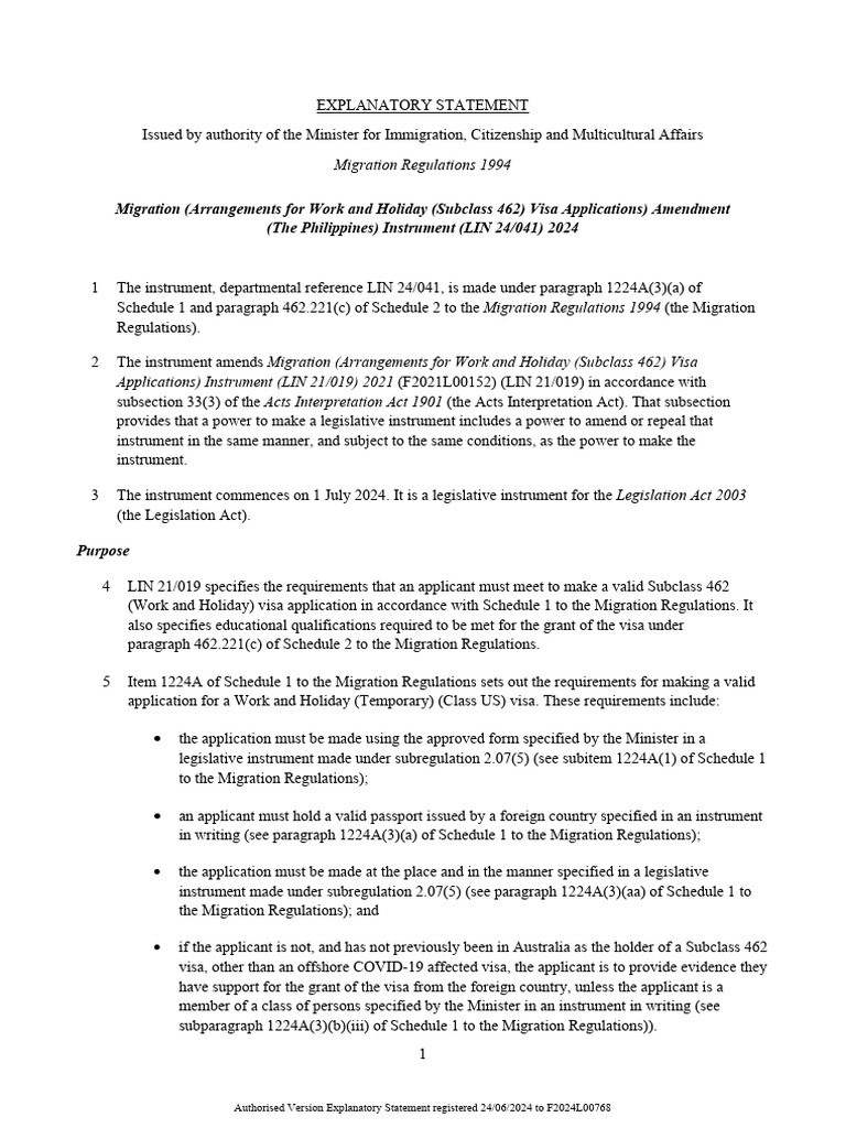 LIN24041 Explanatory Statement | PDF | Travel Visa | Passport