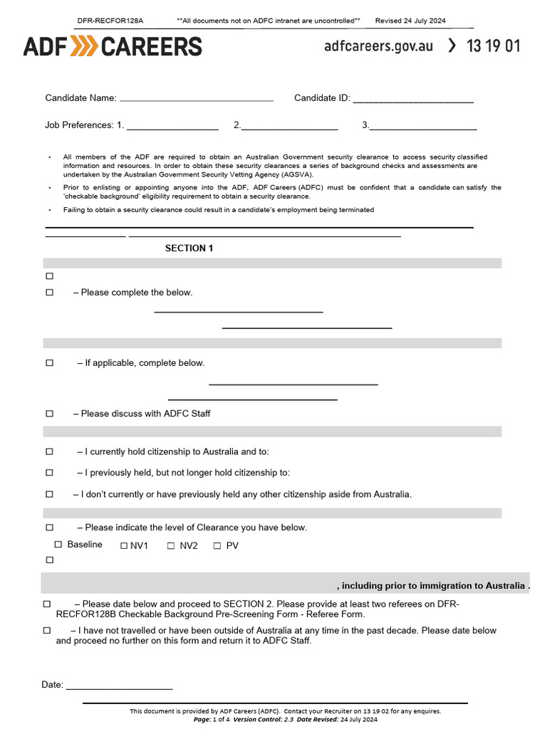 ADF Checkable Background Pre-Screening | PDF | Security Clearance ...