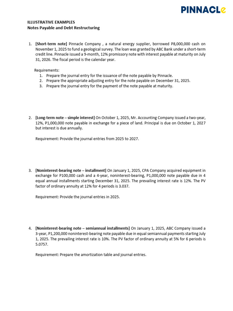 Illustrative Examples - Notes Payable and Debt Restructuring | PDF ...