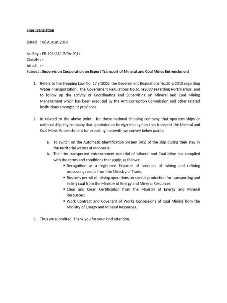 Translation - Sea Transportation Letter | PDF