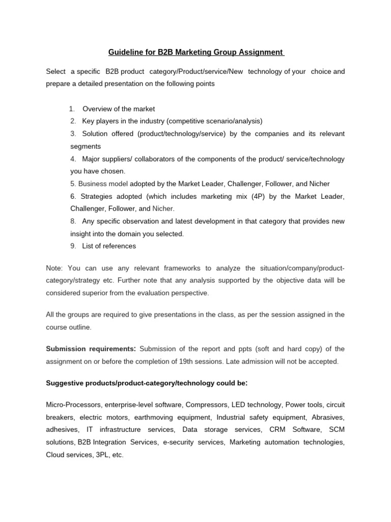 B2B Marketing Group Assignment Guideline | PDF