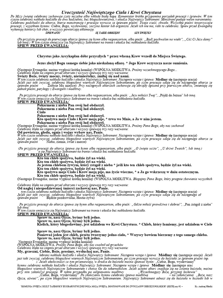 Boze Cialo - Uroczystosc Najswietszego Ciala I Krwi Chrystusa 2009 A4 Oprac Skrot | PDF