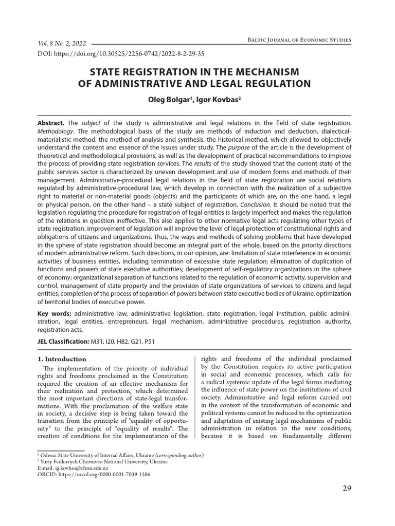 State Registration in The Mechanism of Administrative and Legal ...