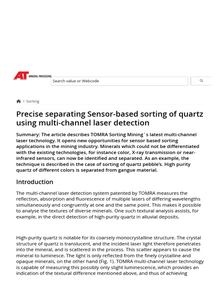Sensor-Based Sorting of Quartz Using Multi-Channel Laser Detection - Mineral Processing | PDF ...