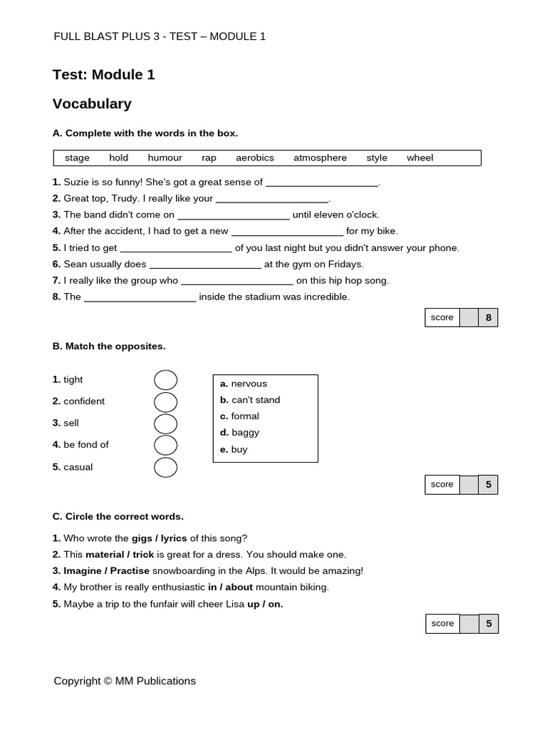 Full Blast PLUS 3 - Test 1 | PDF