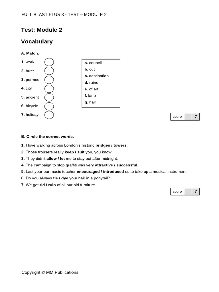 Full Blast PLUS 3 - Test 2 | PDF | Bridge