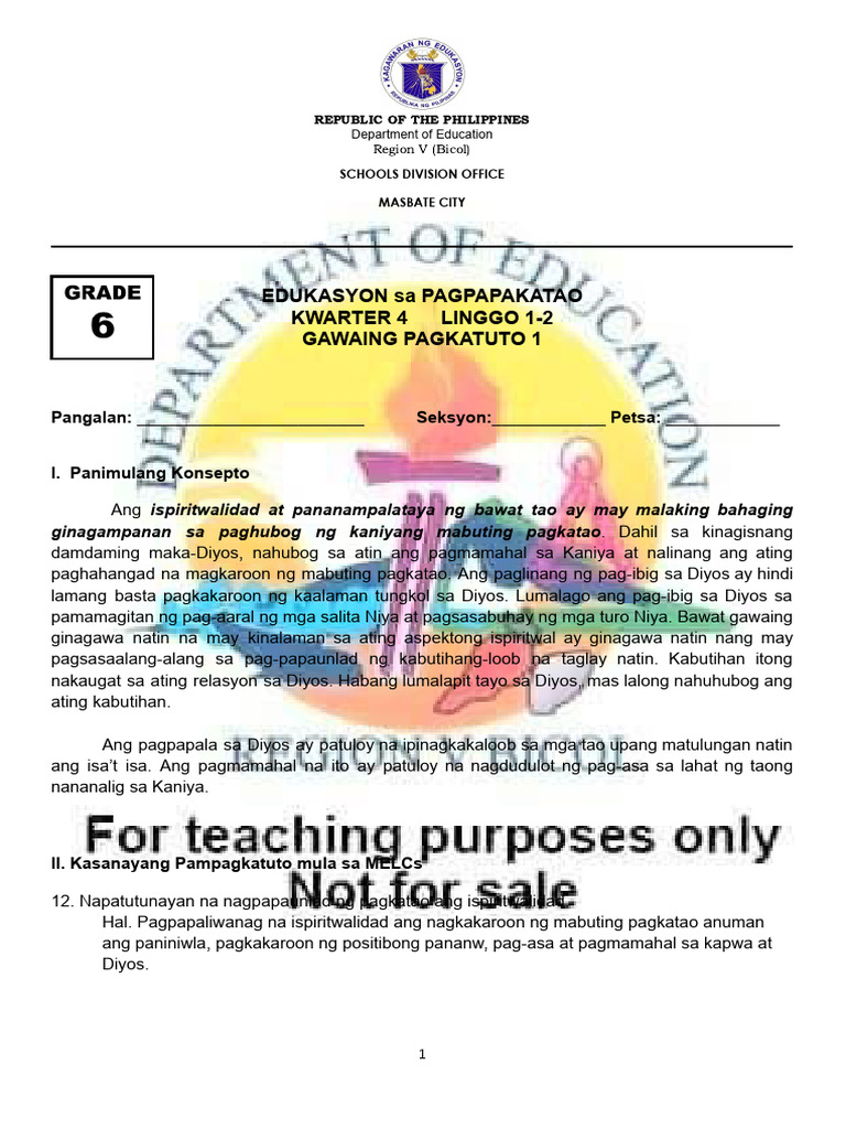 Esp6 Q4 Week 1 2 | PDF