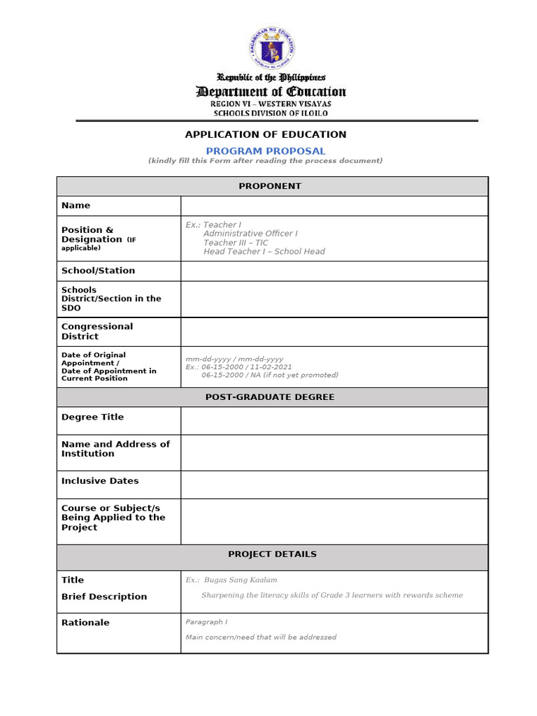 1.1 Application of Education - Program Proposal (Action Plan) Template ...