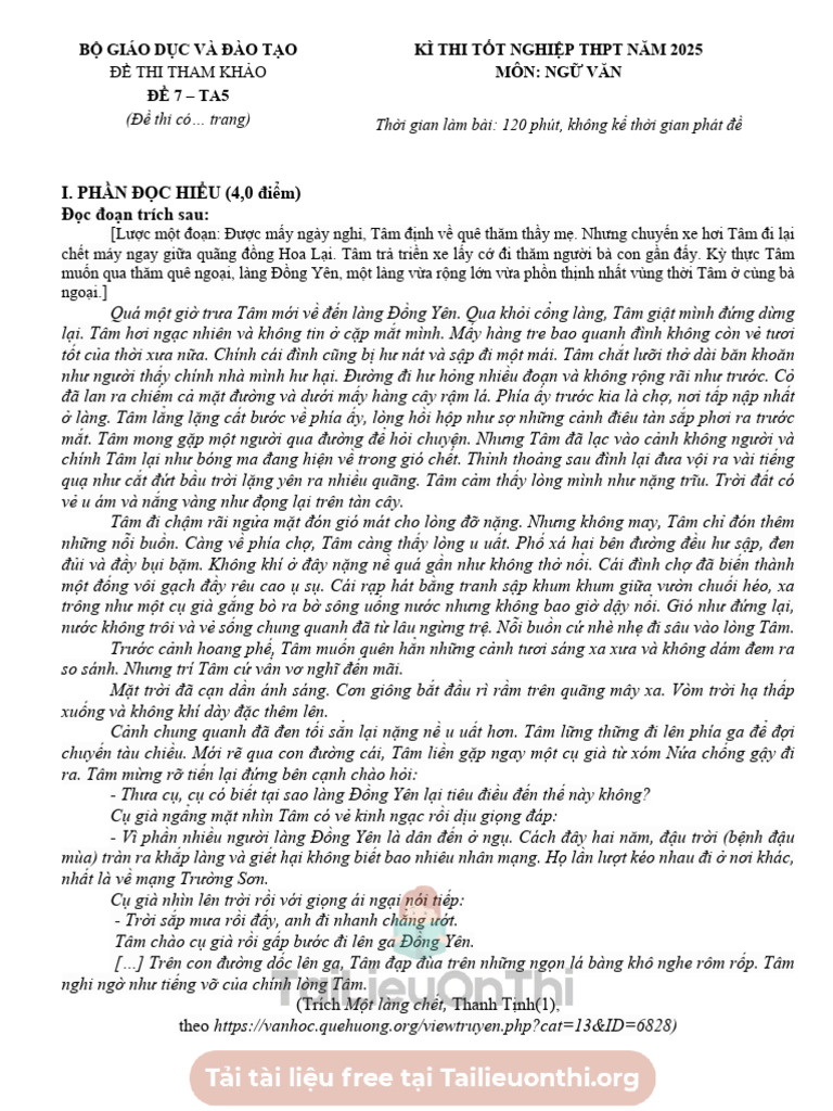 ĐỀ VIP 7 - PHÁT TRIỂN ĐỀ MINH HỌA MÔN NGỮ VĂN 2025 - TA5.Image - Marked - 1 | PDF