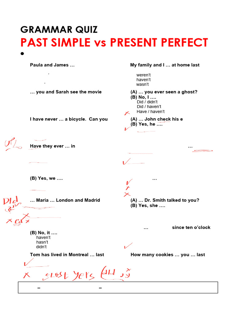Atg Quiz Past Present Perfect | PDF | Linguistics | Grammar