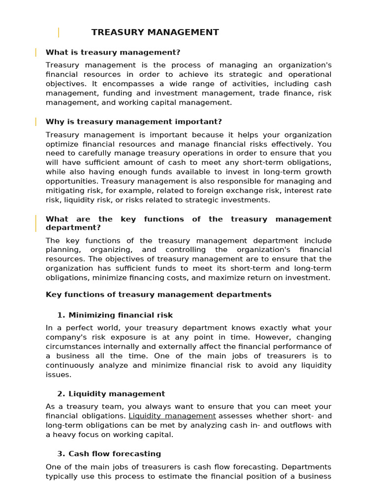 Treasury Management Defined | PDF | Risk | Financial Risk