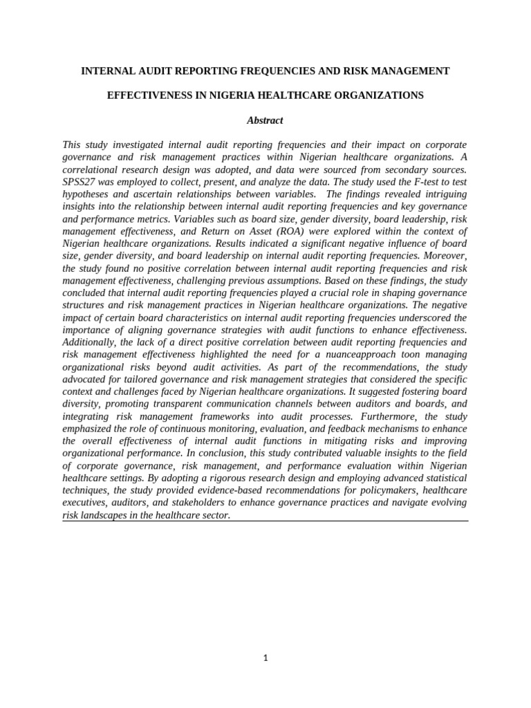 Cp 1-5 on Internal Audit Reporting Frequencies and Risk Management ...