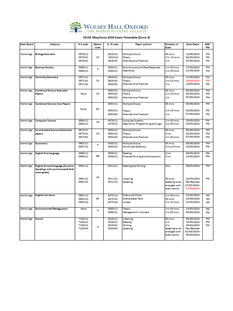 IGCSE May/June 2024 Exam Timetable | PDF | Multiple Choice | Qualifications