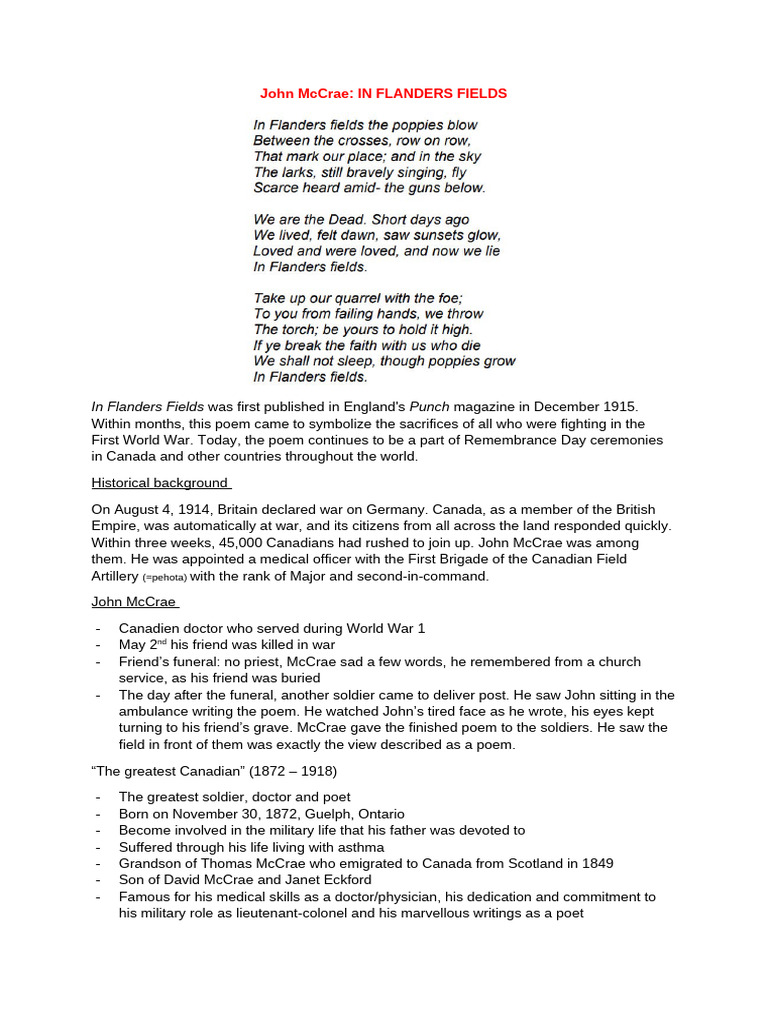 JohnMcCrae - IN FLANDERS FIELDS | PDF | Poetry | Poetics