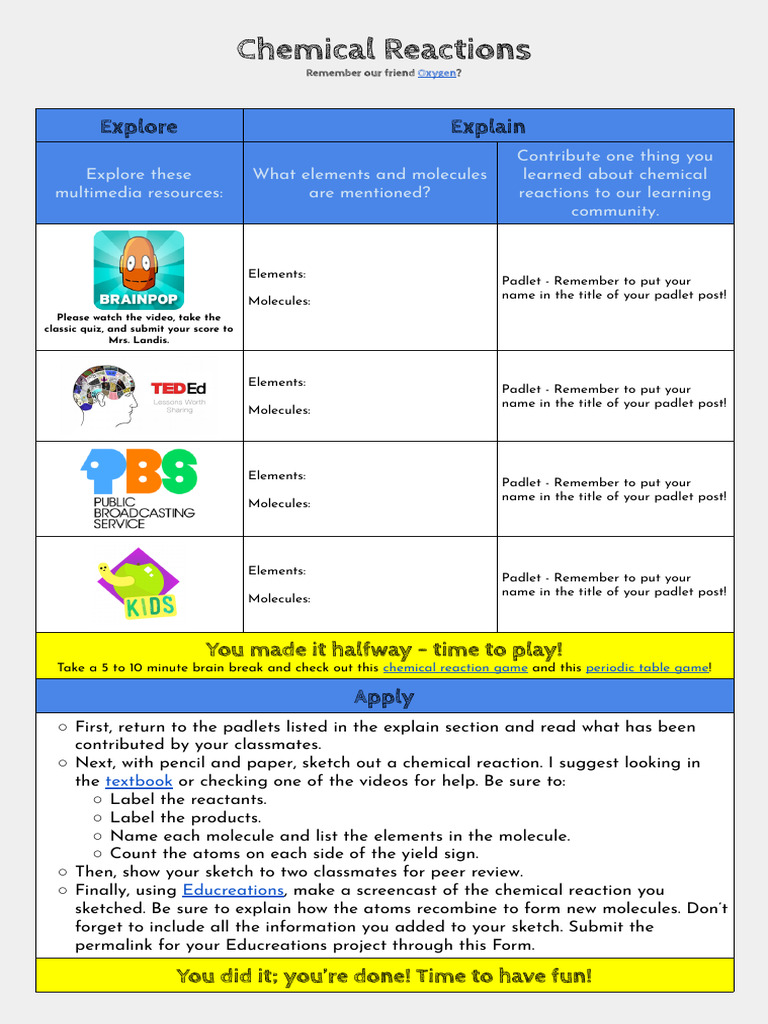 TsGiveTs - Chemical Reactions MMTS & HyperDoc | PDF | Chemical ...