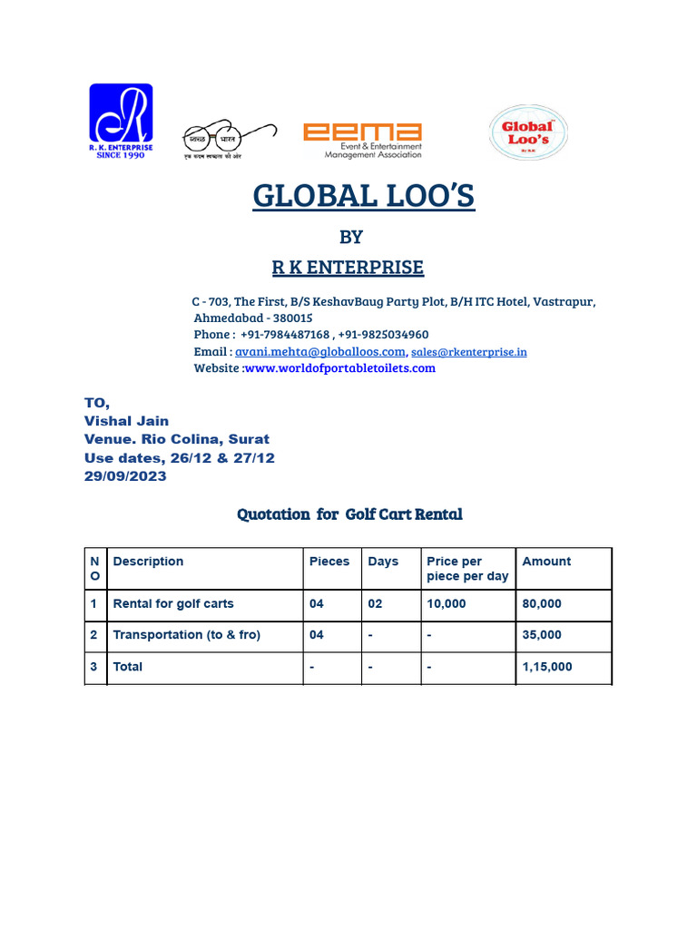 Rio Colina Surat Golfcart Rental Quotation | PDF