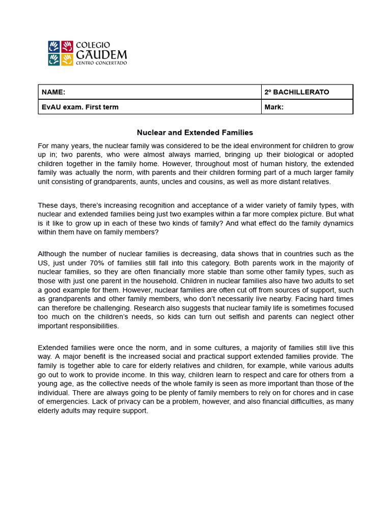 Nuclear vs. Extended Family Dynamics | PDF | Family | Parent