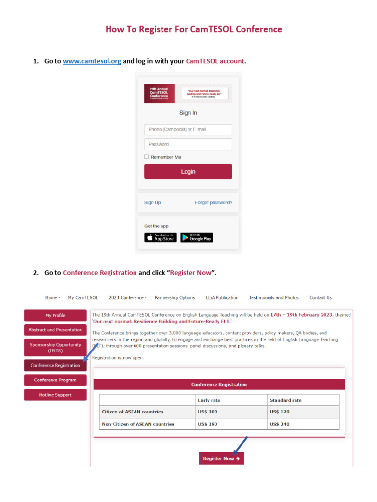 CamTESOL Conference Registration Guide | PDF