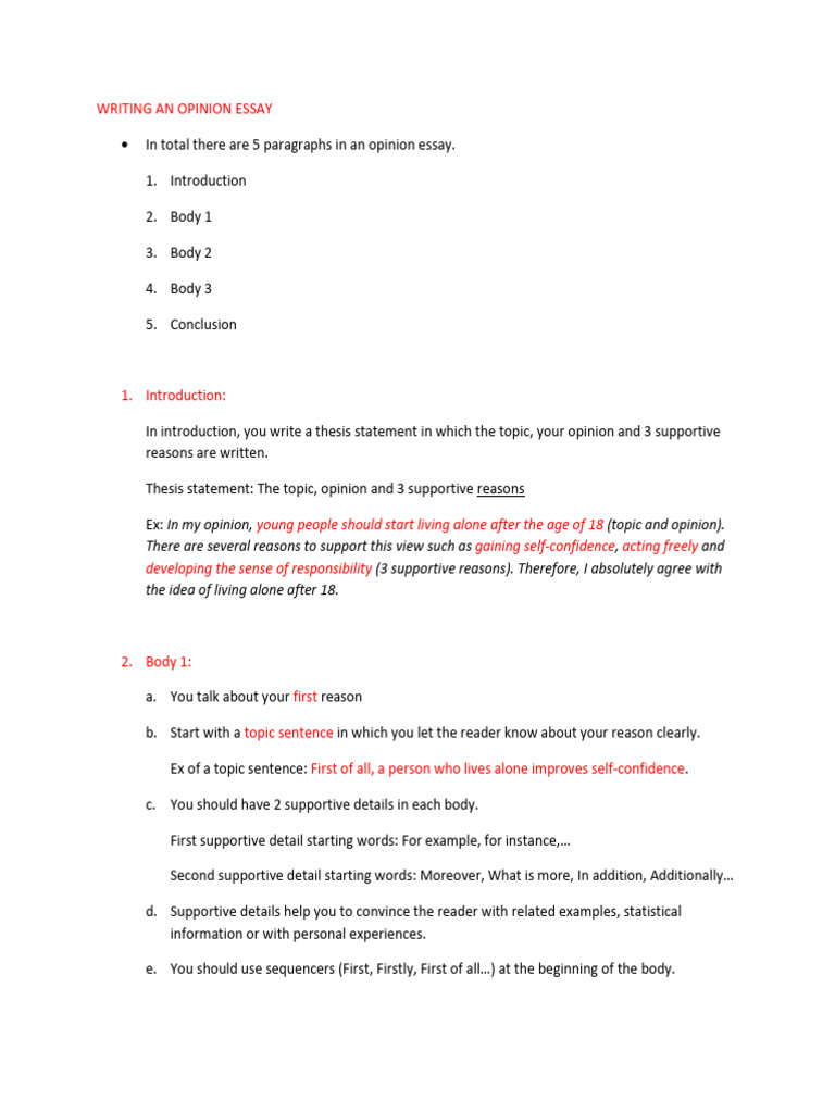 Writing An Opinion Essay | PDF