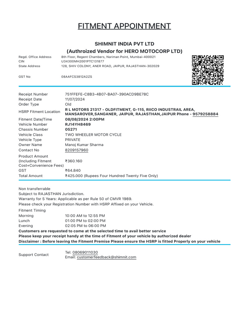Payment Recipt | PDF