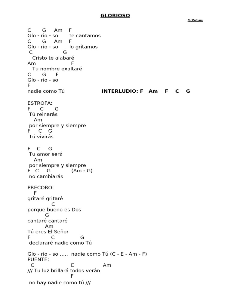 Letra y acordes de "Glorioso" | PDF